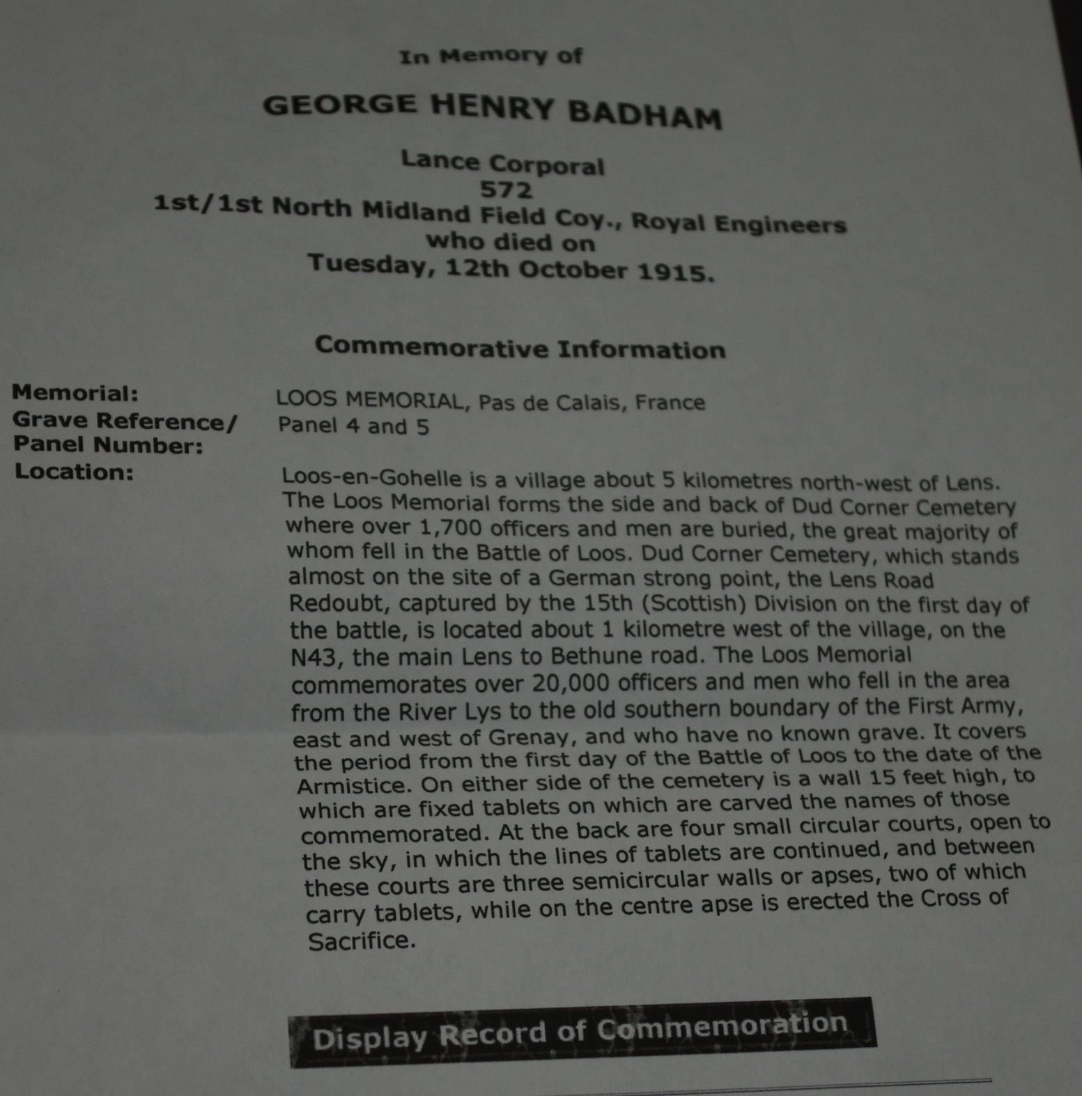 Lance Corporal George Henry Badham